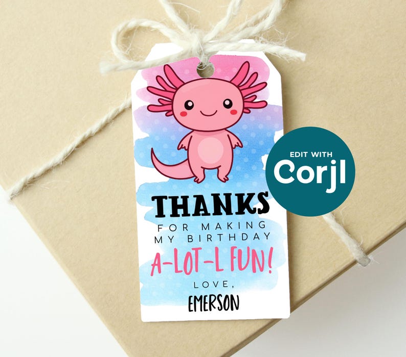 Editable Axolotl Birthday Favor Tag: Pink Party Theme (digital Download ...