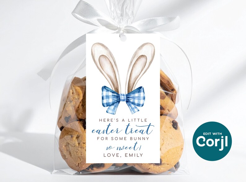 Printable Easter Bunny Treat Gift Tags, Editable Coquette Easter Bunny ...