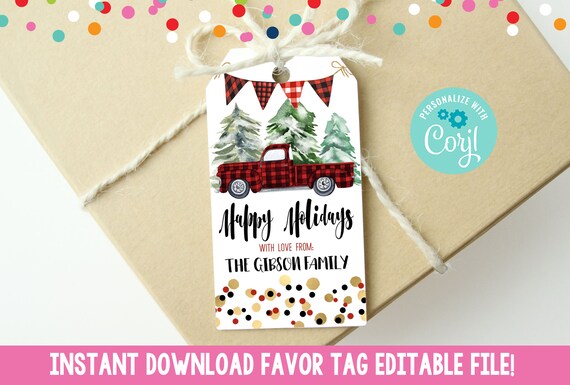 Editable Christmas Truck Gift Tag Template Buffalo Check | Etsy