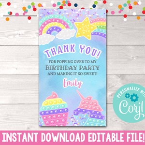 Editable Pop It Party Favor Tag, Instant Download Girls Birthday Party ...