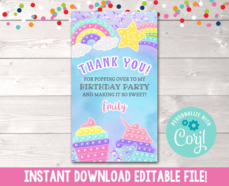 Editable Pop It Party Favor Tag Instant Download Girls | Etsy