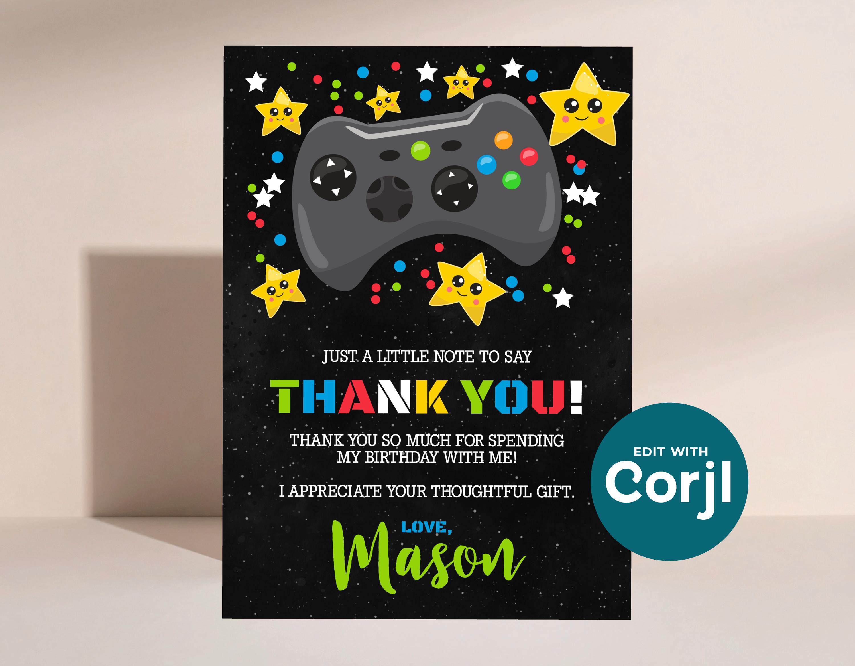 Video Game Thank You Card: Editable Gamer Design (instant Download) - Etsy