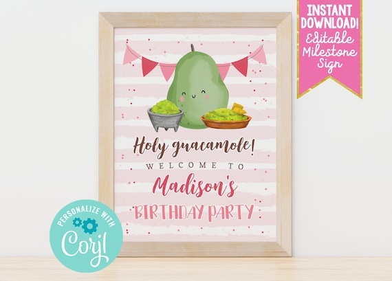 Editable Avocado Birthday Party Welcome Sign Printable Avocado Holy ...