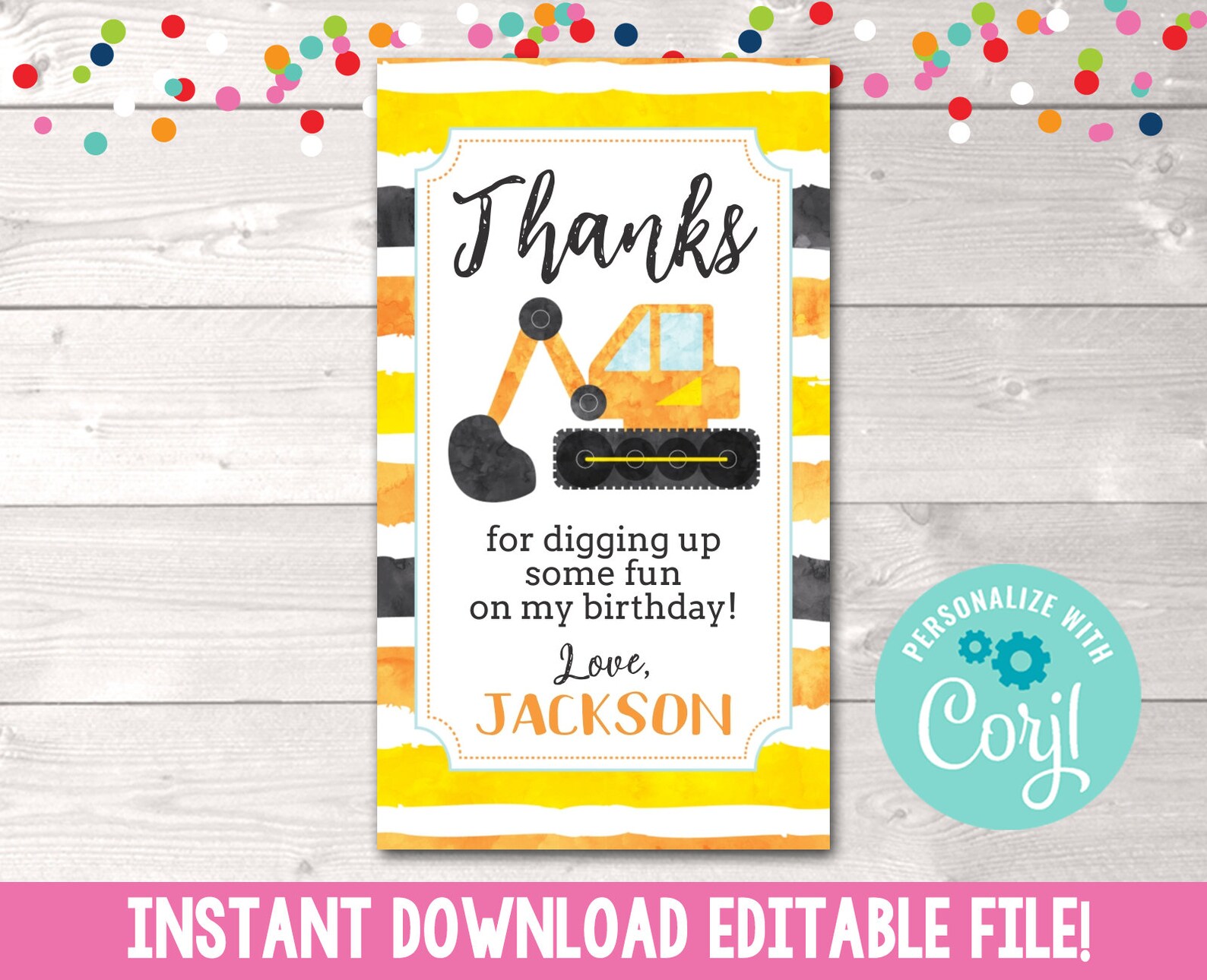 Editable Boys Digger Favor Tag Printable Boys Construction - Etsy