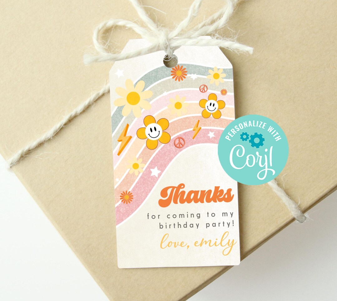Editable Retro Birthday Party Favor Tag, Printable Groovy Gift Tag ...