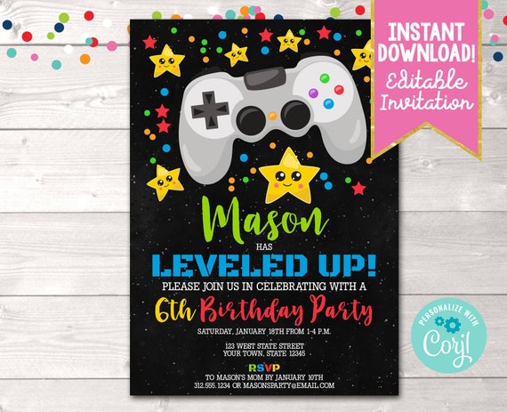 Video Game Controller Birthday Party Invitation, Printable Boys ...