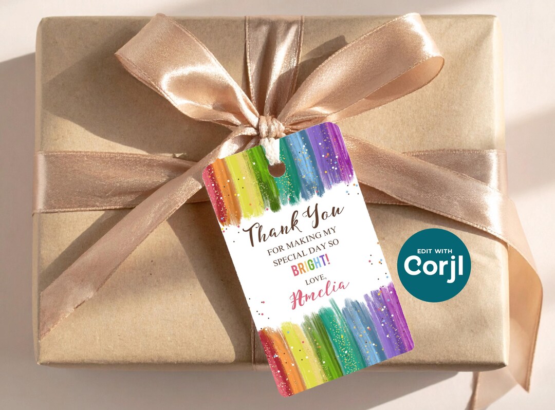 Rainbow Birthday Favor Tag: Editable Printable Gift Tag (instant ...