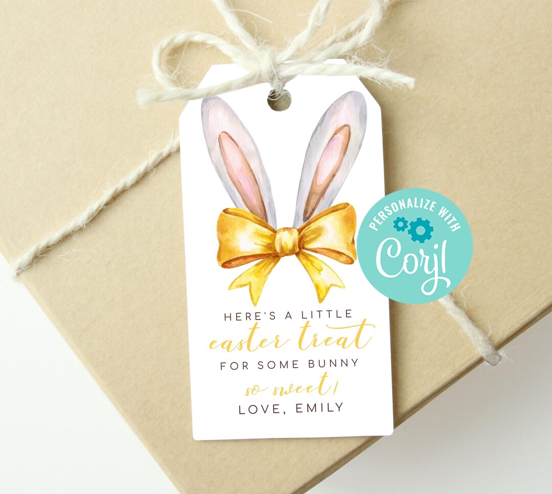 Printable Yellow Bunny Ears Easter Favor Tag, Editable Coquette Easter ...
