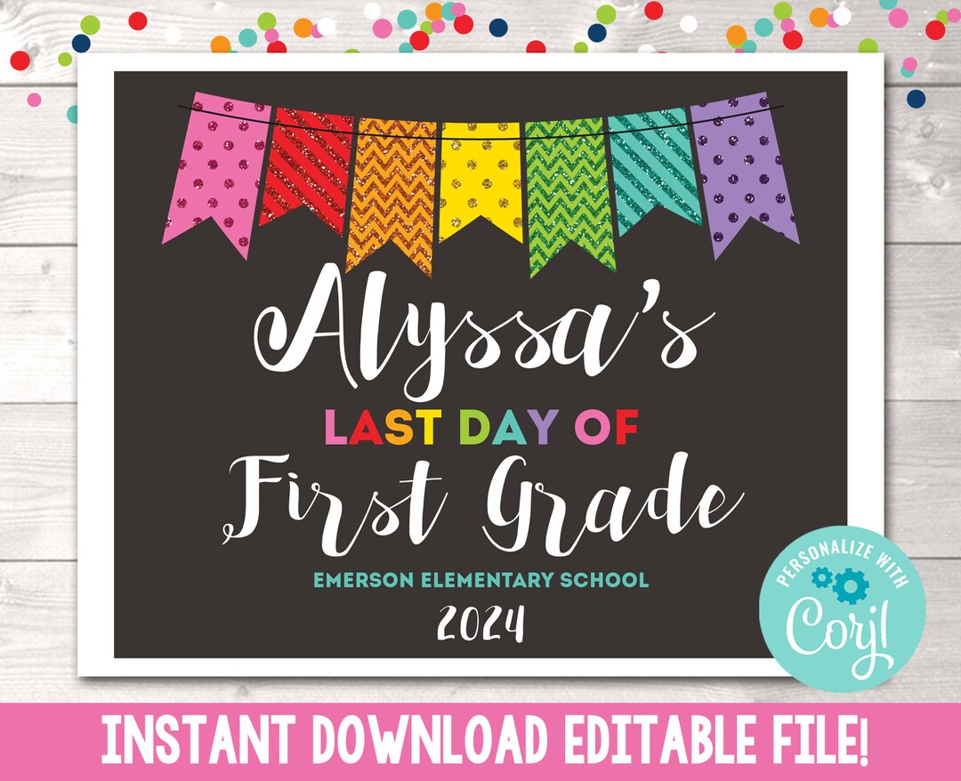 Printable Girls Last Day of School Photo Prop Sign, Instant Download ...