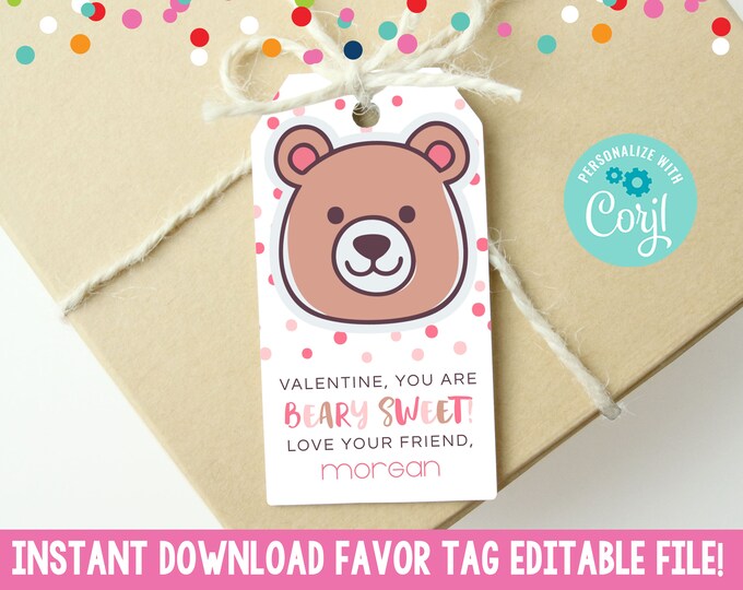 Editable Kids Beary Sweet Valentines Day Cards, Printable Cute Bear ...