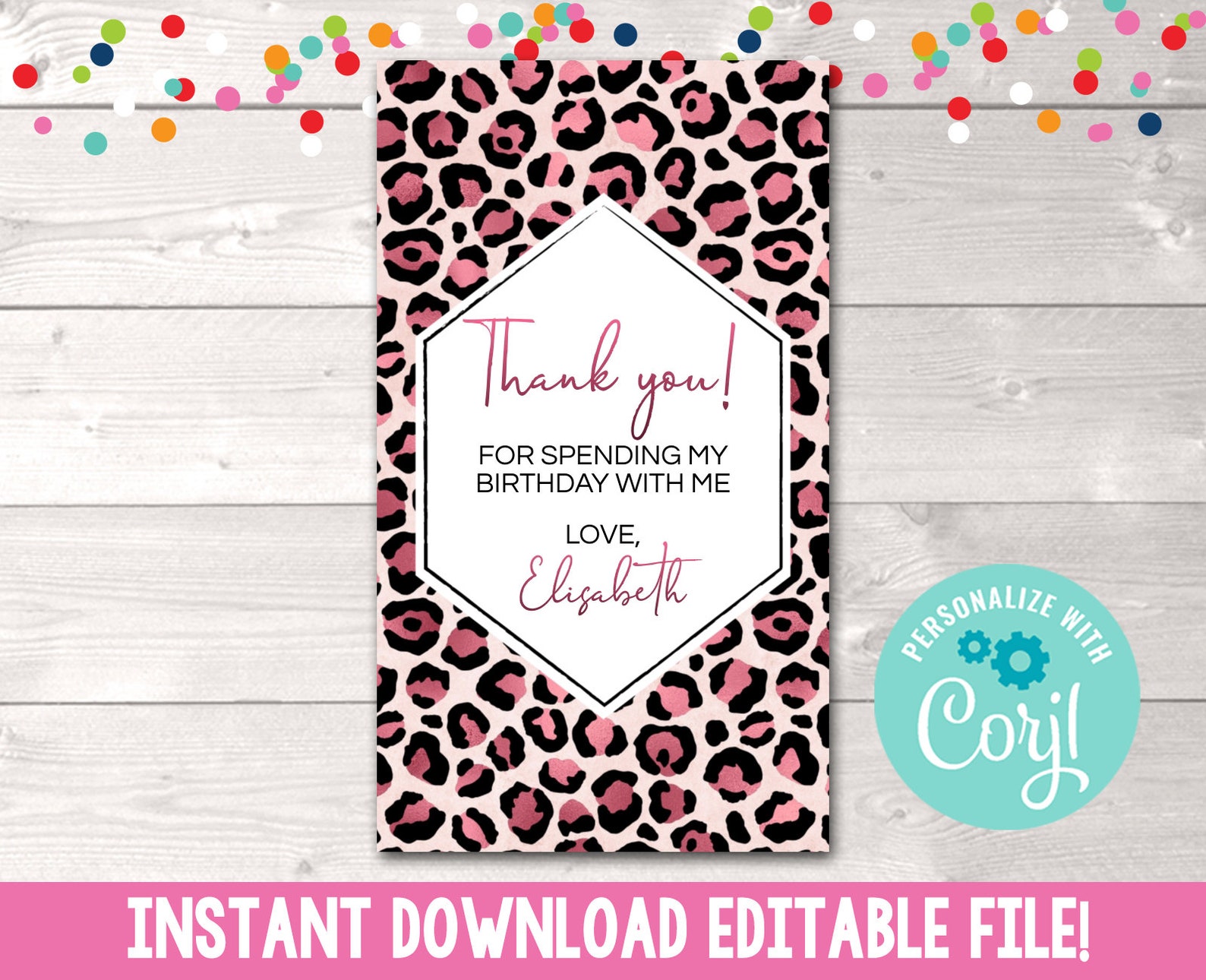 Editable Pink Leopard Party Favor Tag Printable Leopard Print | Etsy