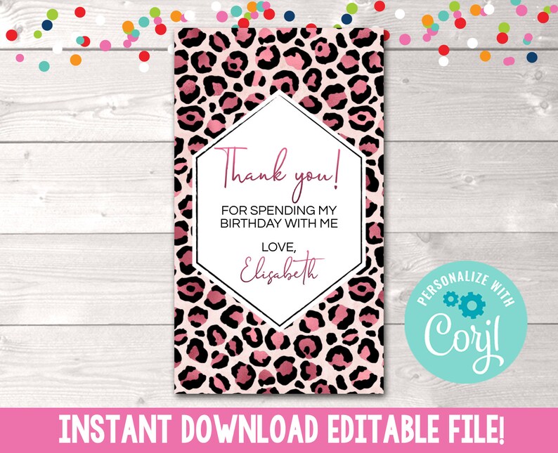 Editable Pink Leopard Party Favor Tag Printable Leopard Print | Etsy