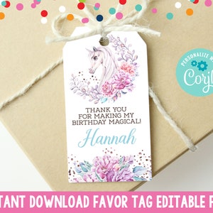 Editable Unicorn Favor Tag Instant Download Girls Birthday | Etsy