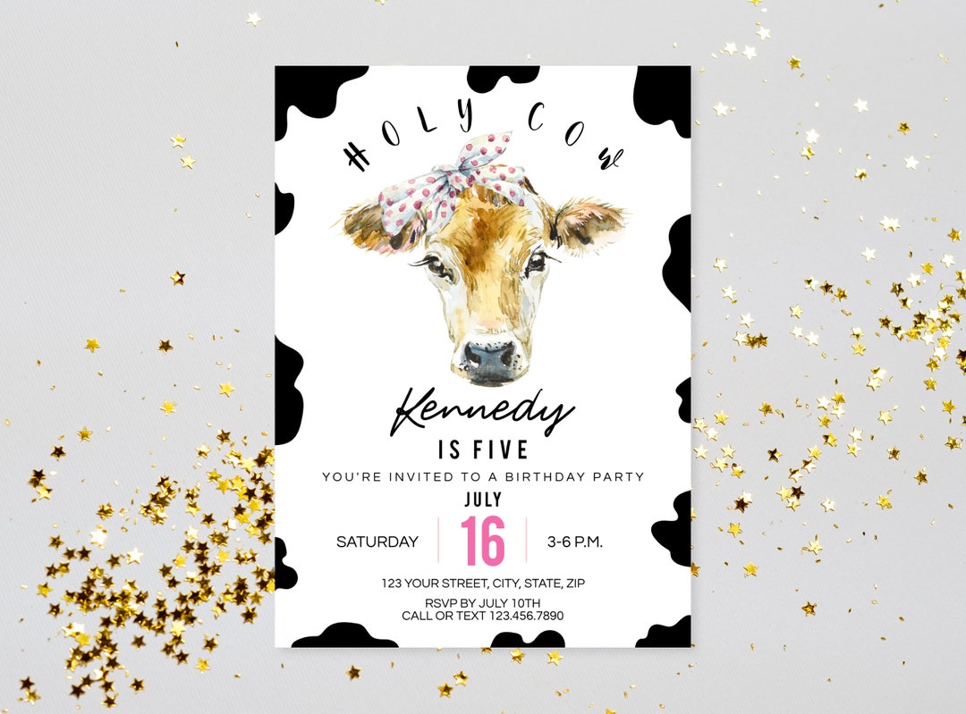 Editable Girls Cow Birthday Party Invitation, Printable Pink Cow ...