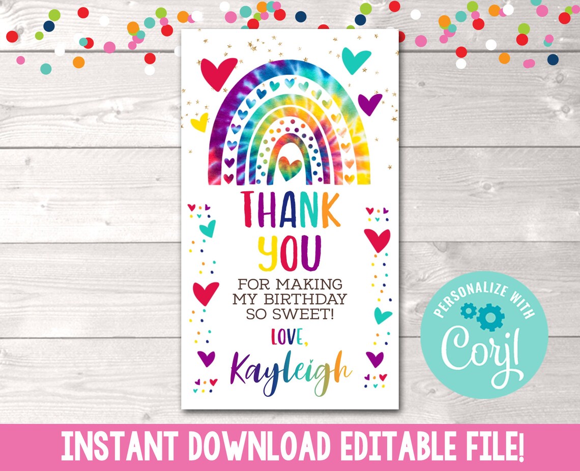 Editable Tie Dye Favor Tag Printable Tie Dye Birthday Party - Etsy
