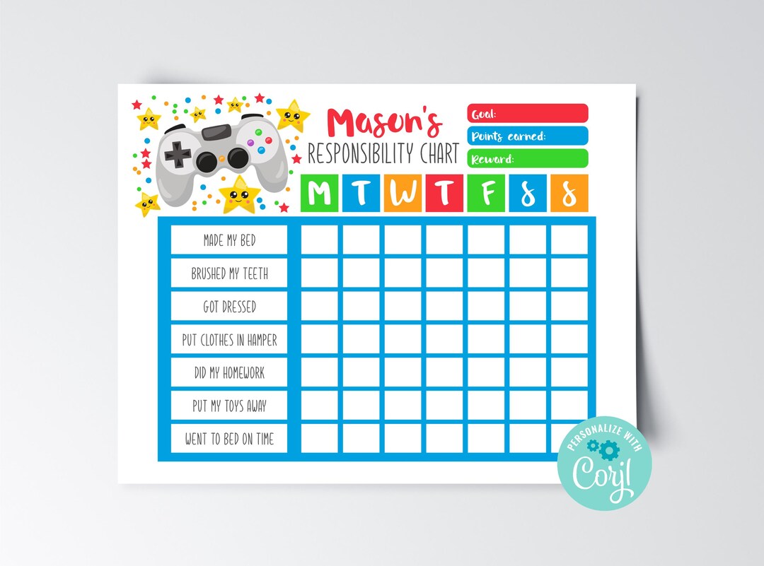 Instant Download Reward Chart, Editable Video Game Controller ...