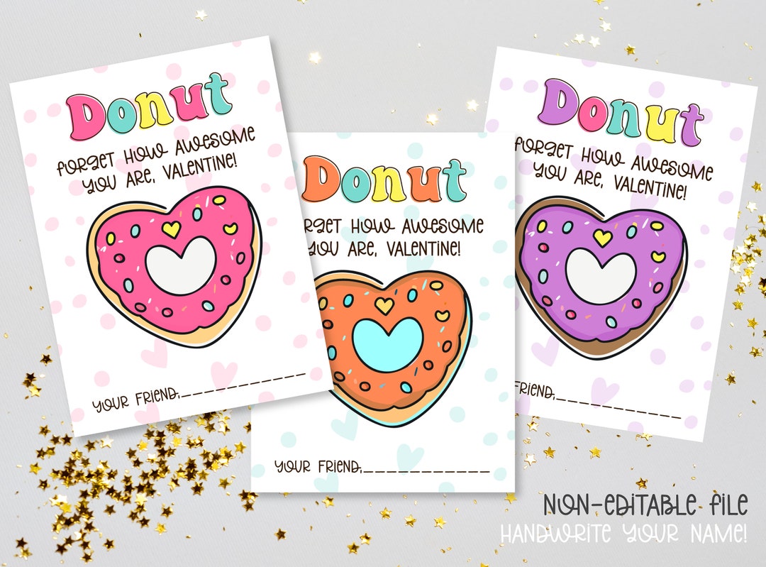 Printable Kids Valentines Day Cards, Cute Donuts Valentines Tags for ...