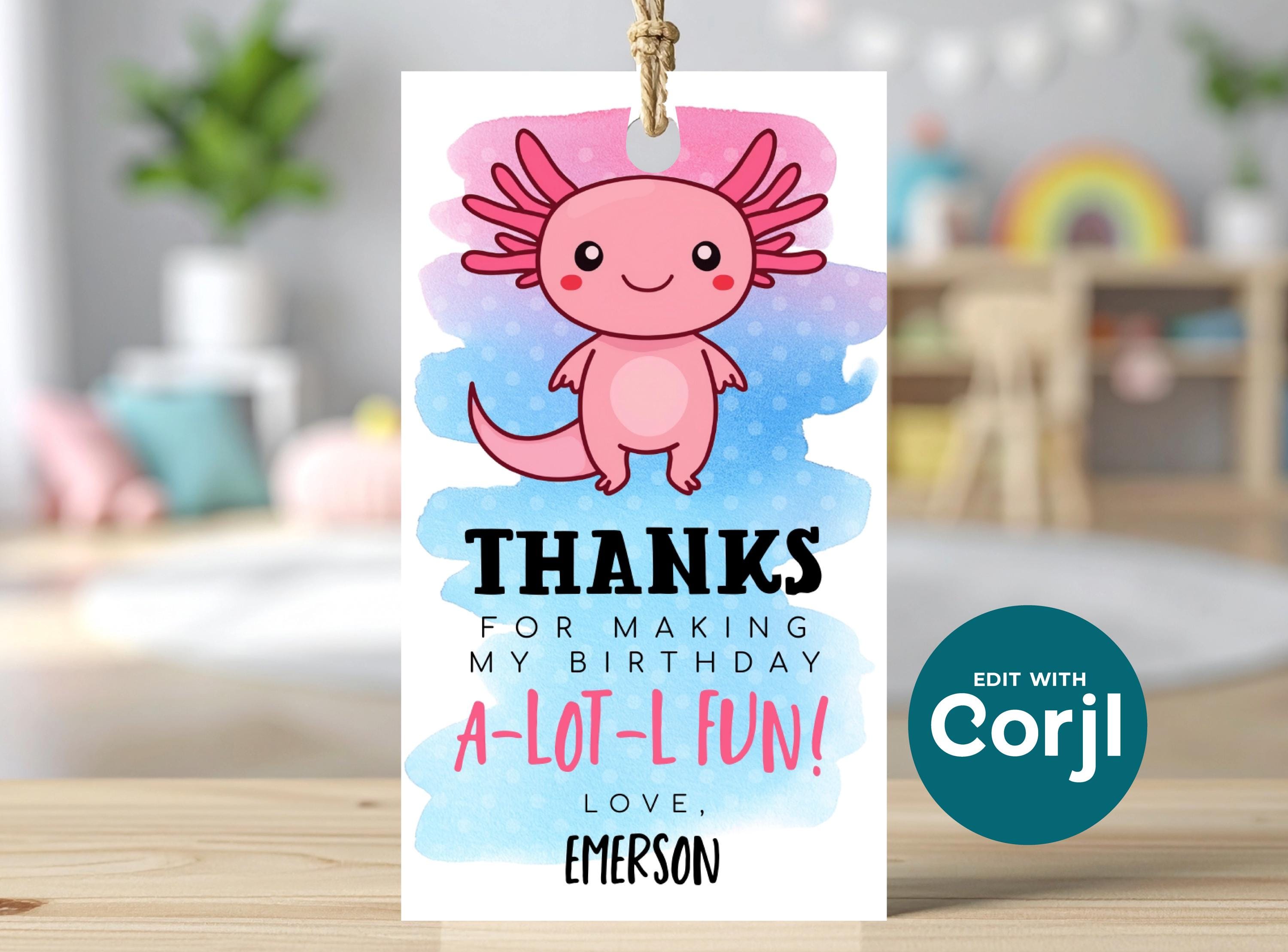 Editable Axolotl Birthday Favor Tag: Pink Party Theme (digital Download ...