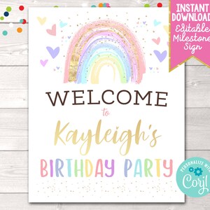 Editable Rainbow Birthday Party Welcome Sign, Printable Girls Birthday ...