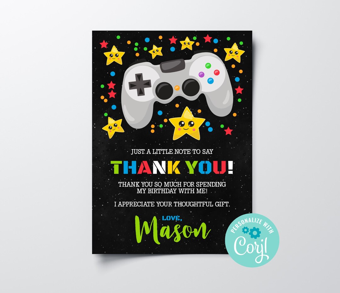 Editable Video Game Thank You Card: Gamer Birthday (instant Download ...