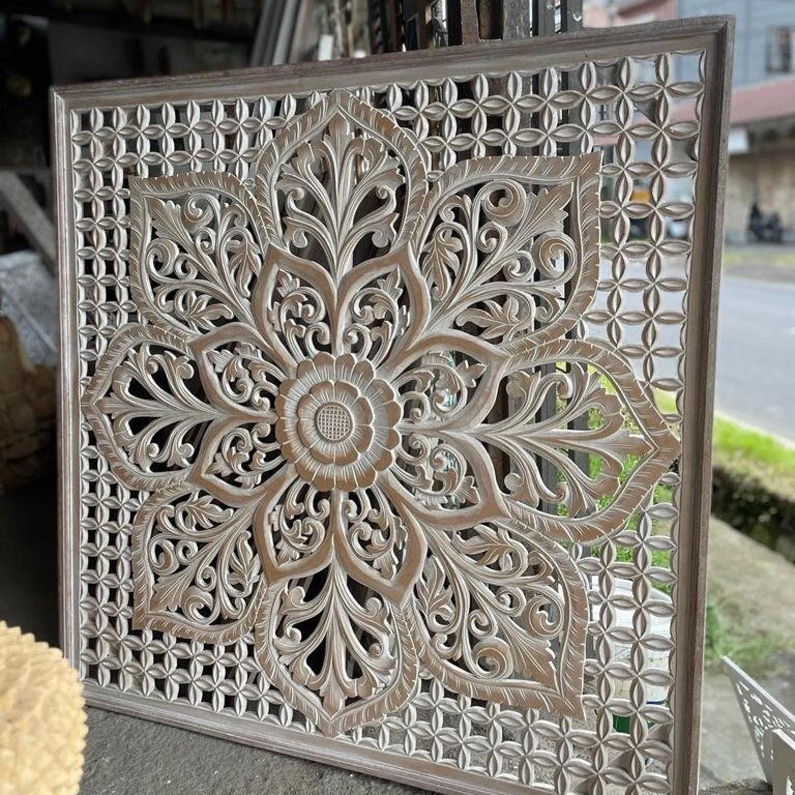 Balinese Hand Carved Mandala Bed Headboard Dahayu Decor Wood Wall Art ...