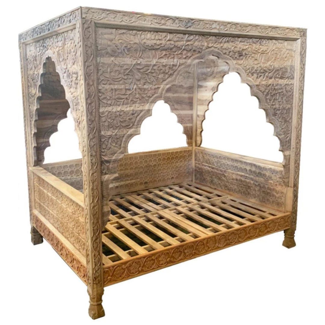 Hand Carved Arabic Bed Frame, Traditional Styles Tropical Hardwood - Etsy
