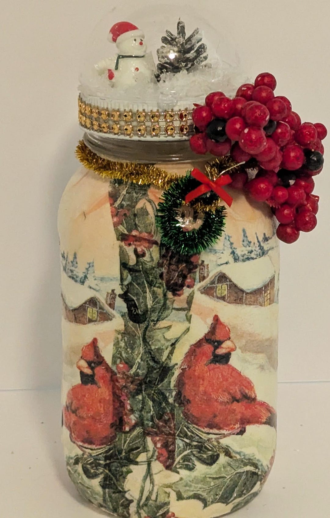 Cardinal Light up Christmas Mason Jar Snow Globe - Etsy