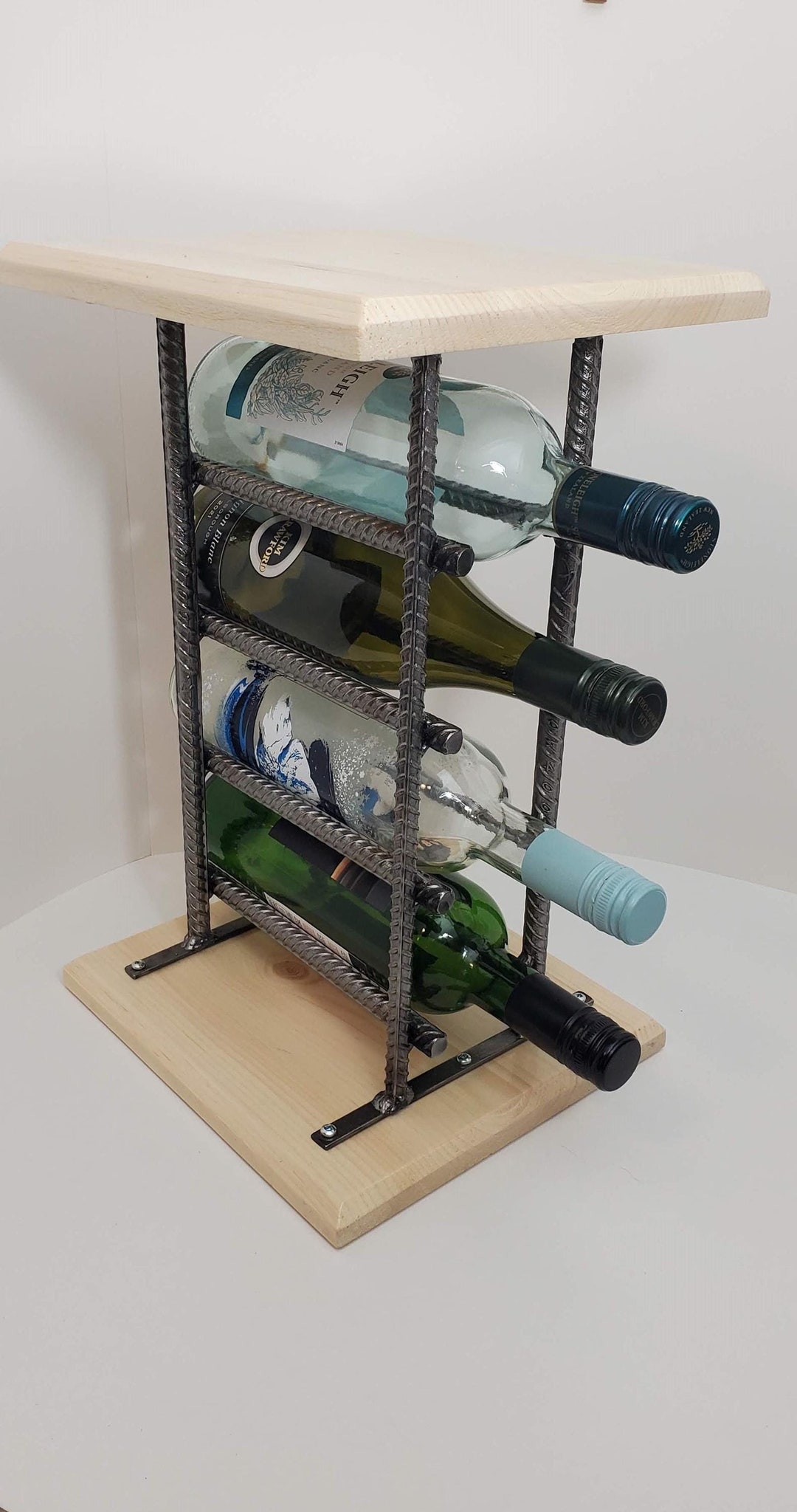 Stand-alone Industrial Style 4 Bottle Rebar Wine Rack - Handcrafted ...