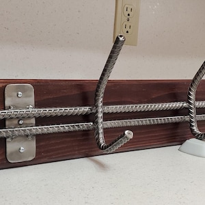 Industrial Style Coat Rack- 4 Hook Double Rebar With Pine Backboard - Etsy