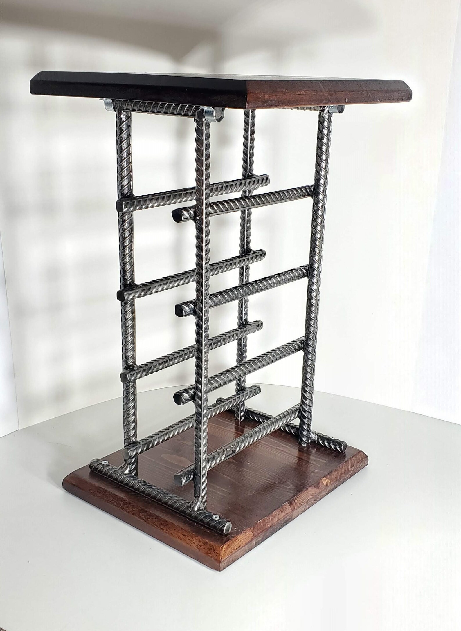 Four Bottle Wine Rack - Handcrafted From Polished Rebar W/ Stained Pine ...