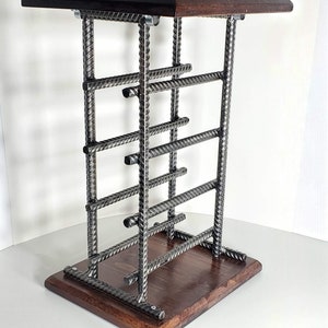 Four Bottle Wine Rack - Handcrafted From Polished Rebar W/ Stained Pine ...