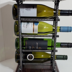 Four Bottle Wine Rack - Handcrafted From Polished Rebar W/ Stained Pine ...
