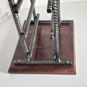 Four Bottle Wine Rack - Handcrafted From Polished Rebar W/ Stained Pine ...