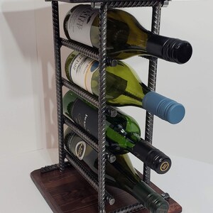 Four Bottle Wine Rack - Handcrafted From Polished Rebar W/ Stained Pine ...