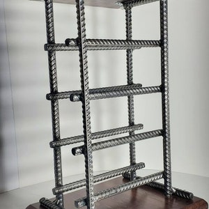 Four Bottle Wine Rack - Handcrafted From Polished Rebar W/ Stained Pine ...