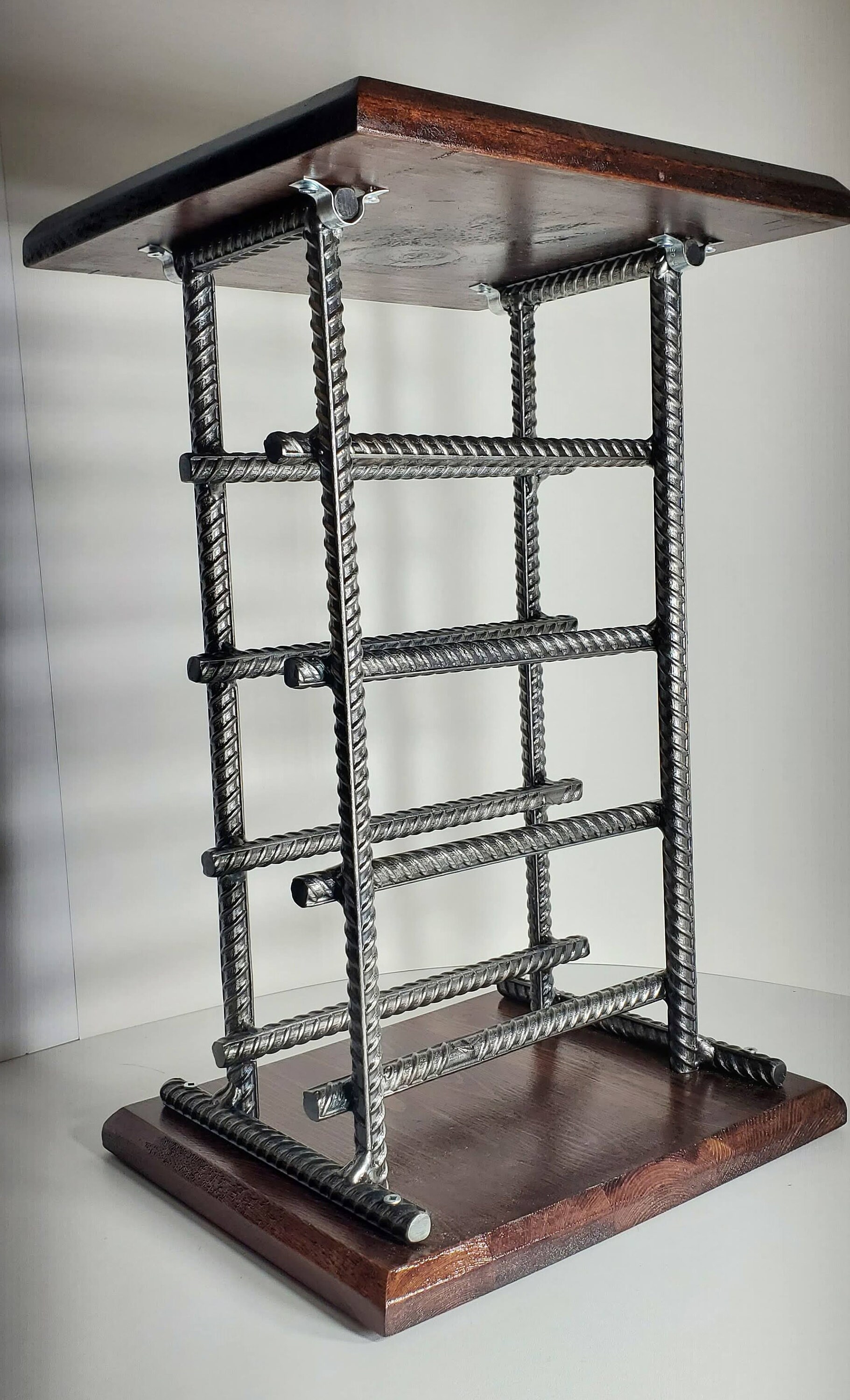 Four Bottle Wine Rack - Handcrafted From Polished Rebar W/ Stained Pine ...