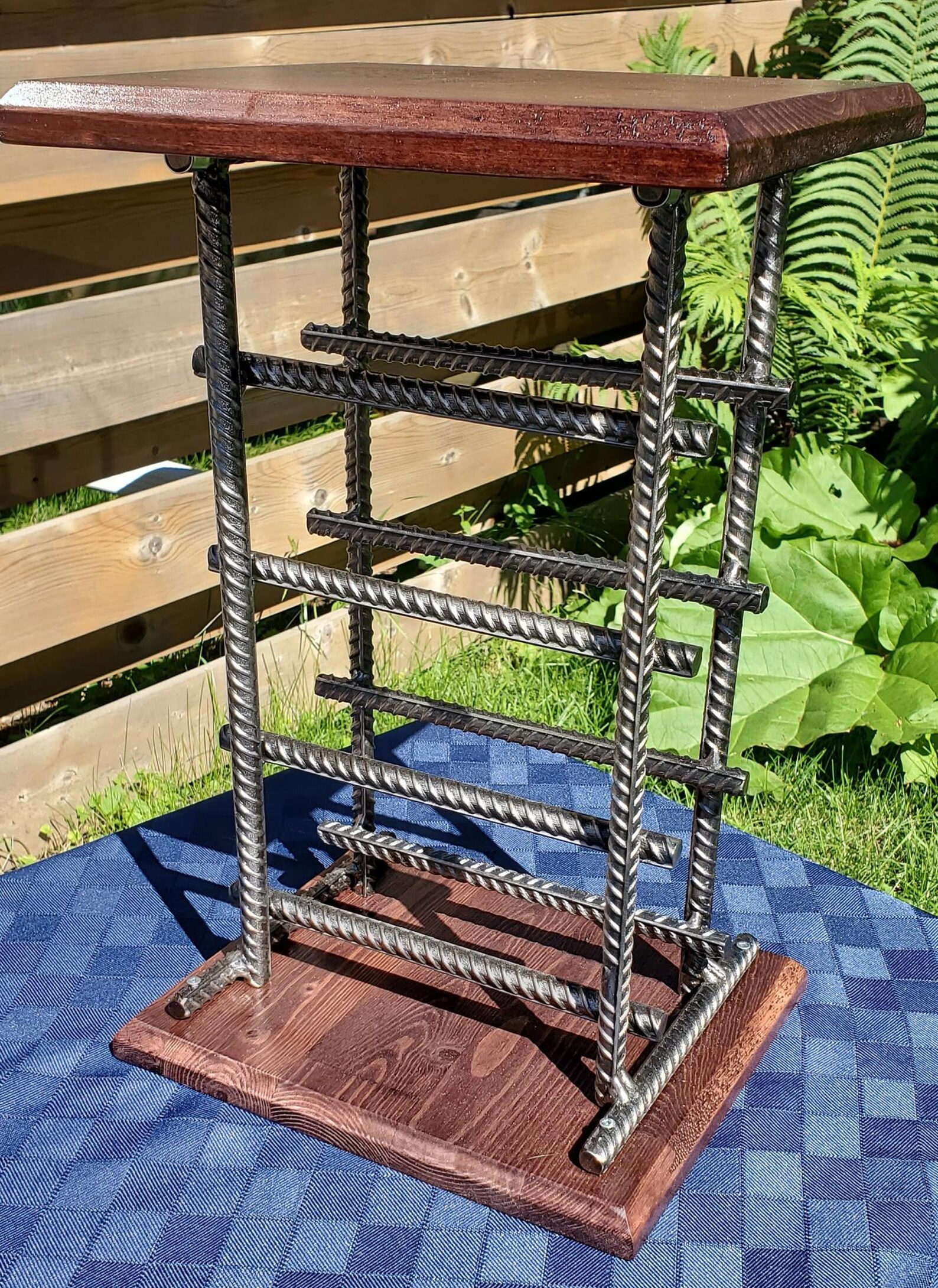 Four Bottle Wine Rack - Handcrafted From Polished Rebar W/ Stained Pine ...