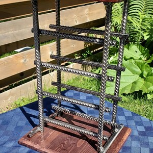 Four Bottle Wine Rack - Handcrafted From Polished Rebar W/ Stained Pine ...