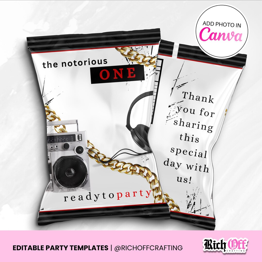 The Notorious One Party Favor, Chip Bag Template, First Birthday, Boy ...