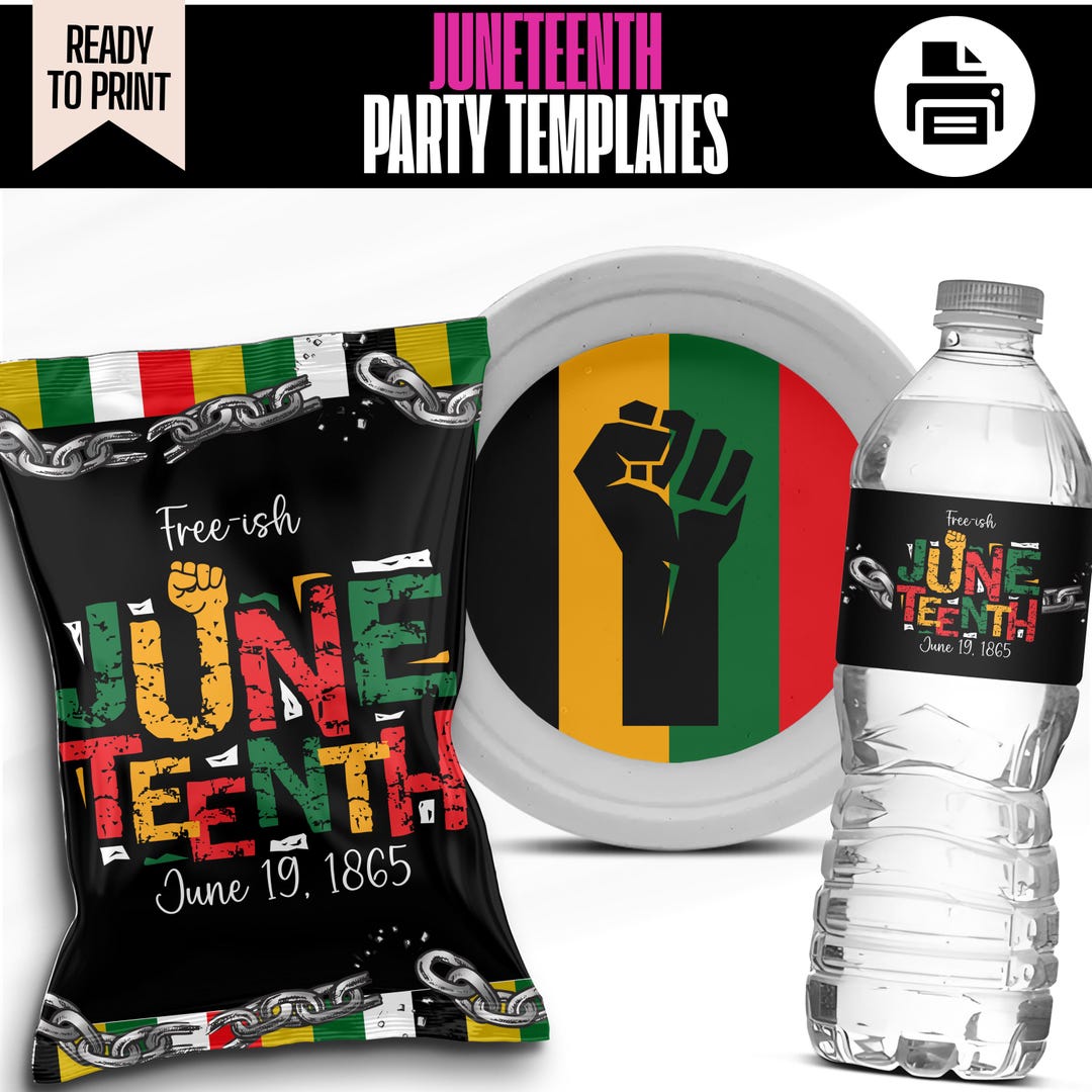 Juneteenth PNG Party Favor Templates, Black History, Chip Bag, Plate ...