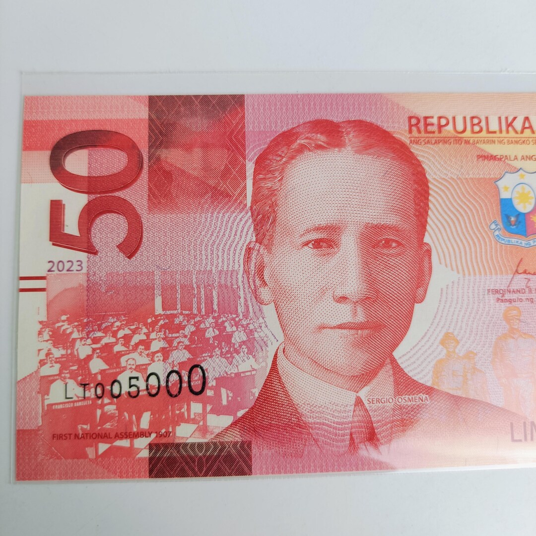 2023 Philippines 50 Peso Banknote: Fancy Serial #005000, Uncirculated ...