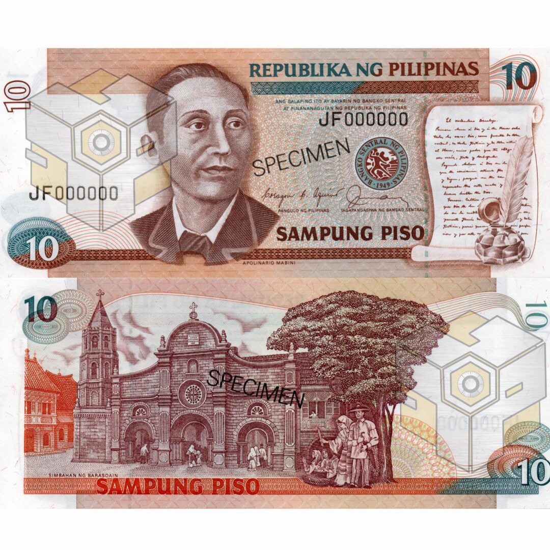JF000000 1987 10 Peso Specimen Digital Download Aquino Fernandez ...