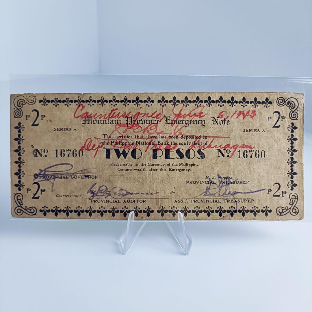 1943 2 Two Pesos Mountain Province Emergency Guerilla Banknote Genuine ...