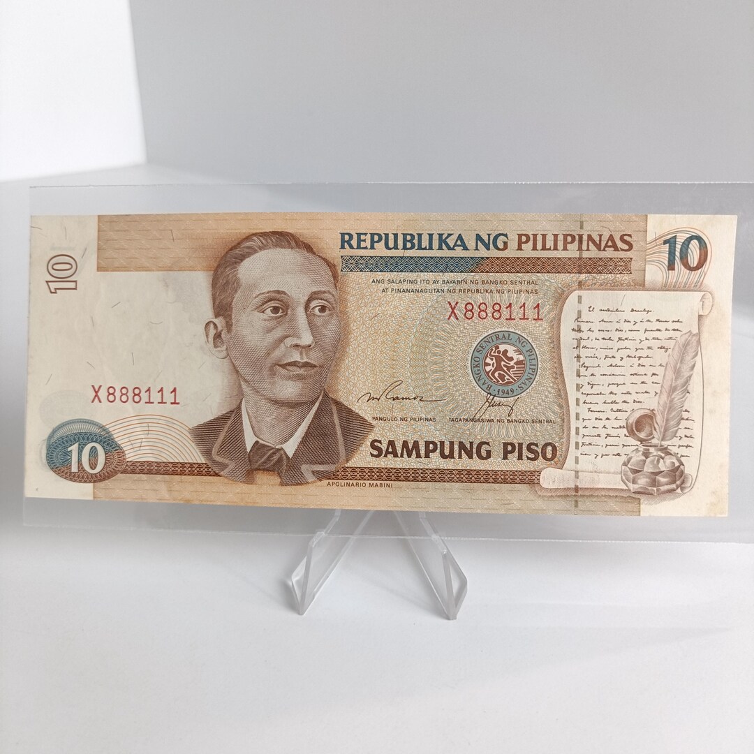 1985 Philippines 10 Pesos Banknote: Apolinario Mabini, New Design ...