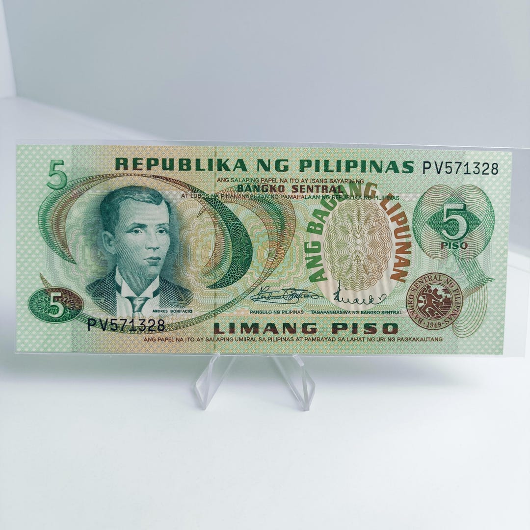 1978 Philippines 5 Piso Banknote: Uncirculated Ang Bagong Lipunan Money ...