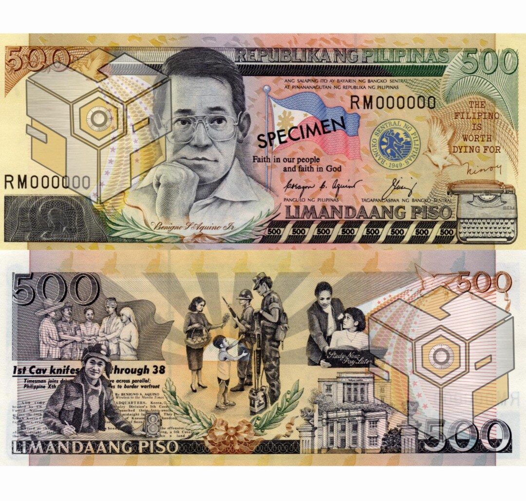 RM000000 1987 500 Peso Specimen Digital Download Aquino Cuisa Banknote ...
