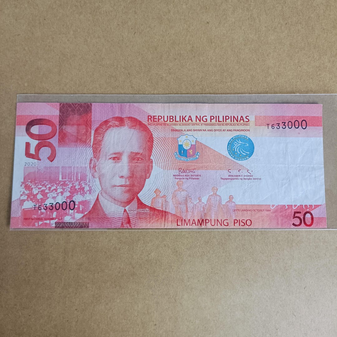 Error Banknote Misalignment Cut Philippines 50 Pesos Year 2020 Duterte ...