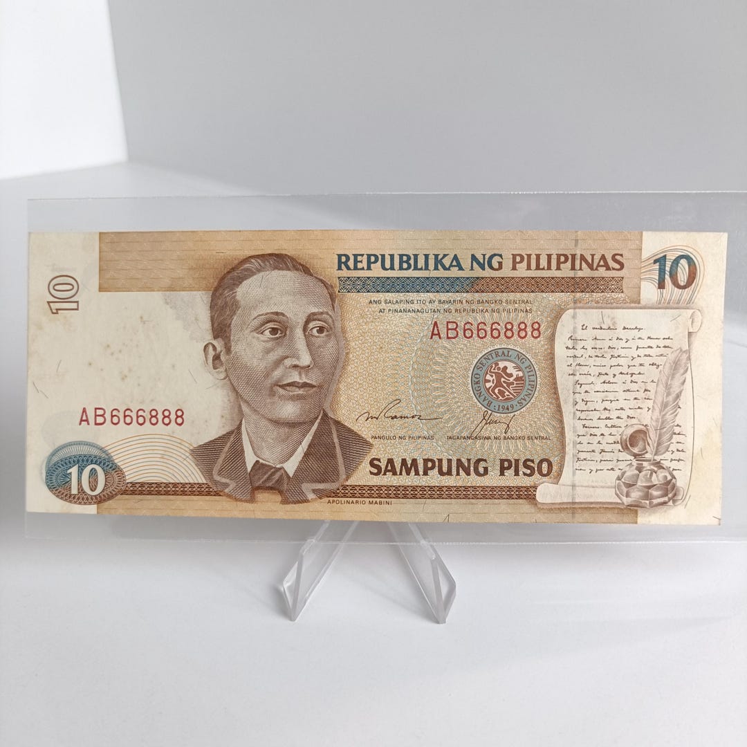 1985 Philippines 10 Pesos Banknote: Apolinario Mabini, New Design ...