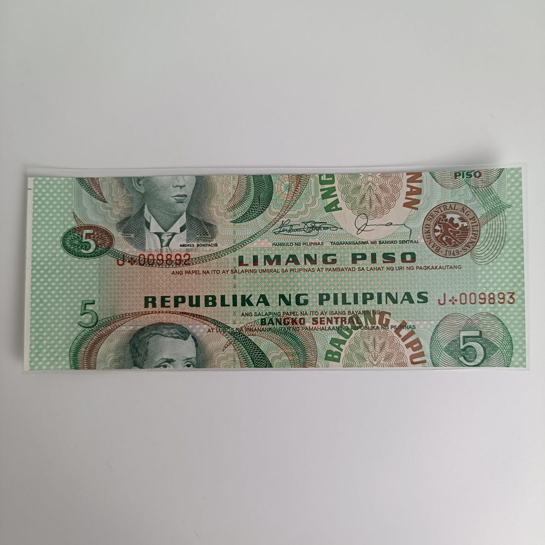 Philippines 5 1978 Miscut Genuine Banknote From Uncut Sheet ...