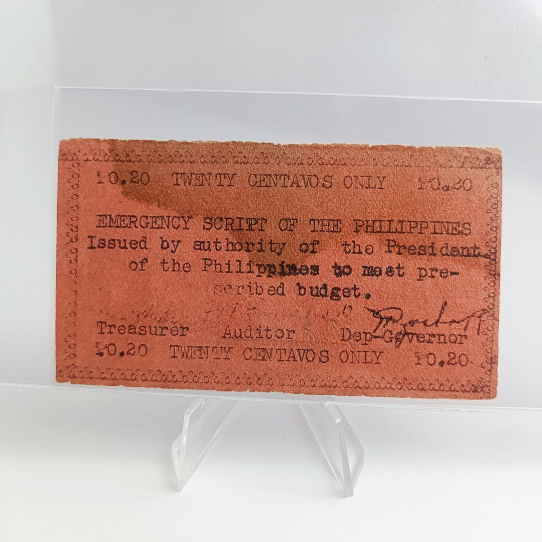 Philippines 1940s 20 Centavos Apayao Emergency Script, Guerilla ...